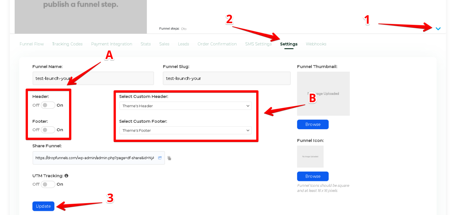 How to assign a footer to funnel page(s) – DropFunnels Support – Home